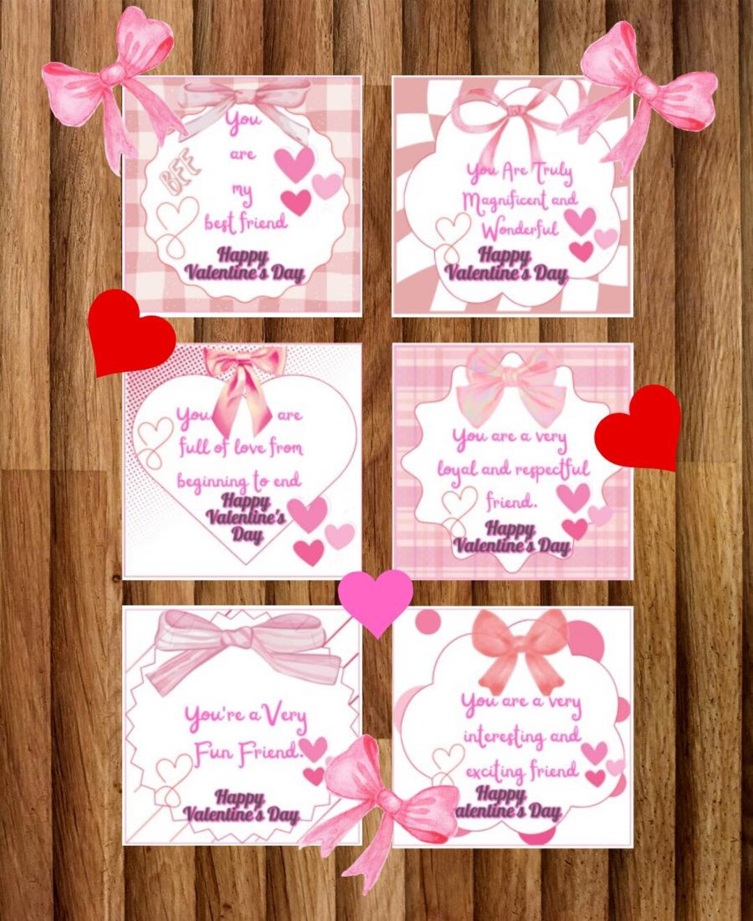 Pink Bow Valentines, Printable Classroom Valentines for Girls, Cute ...