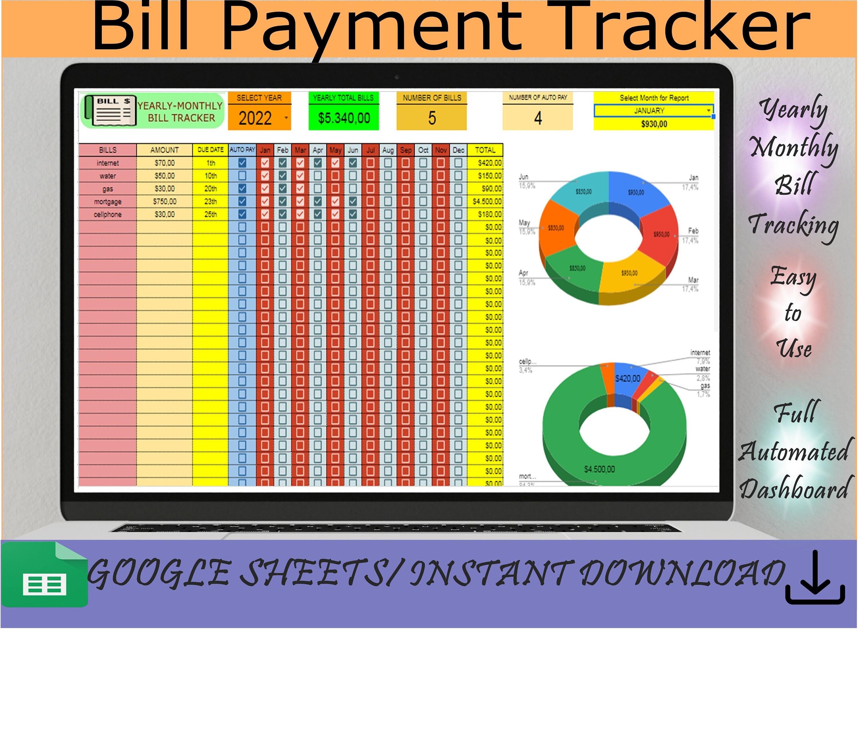 Bill Tracker/monthly Yearly Bill Tracker/bill Calender/expenses Tracker ...