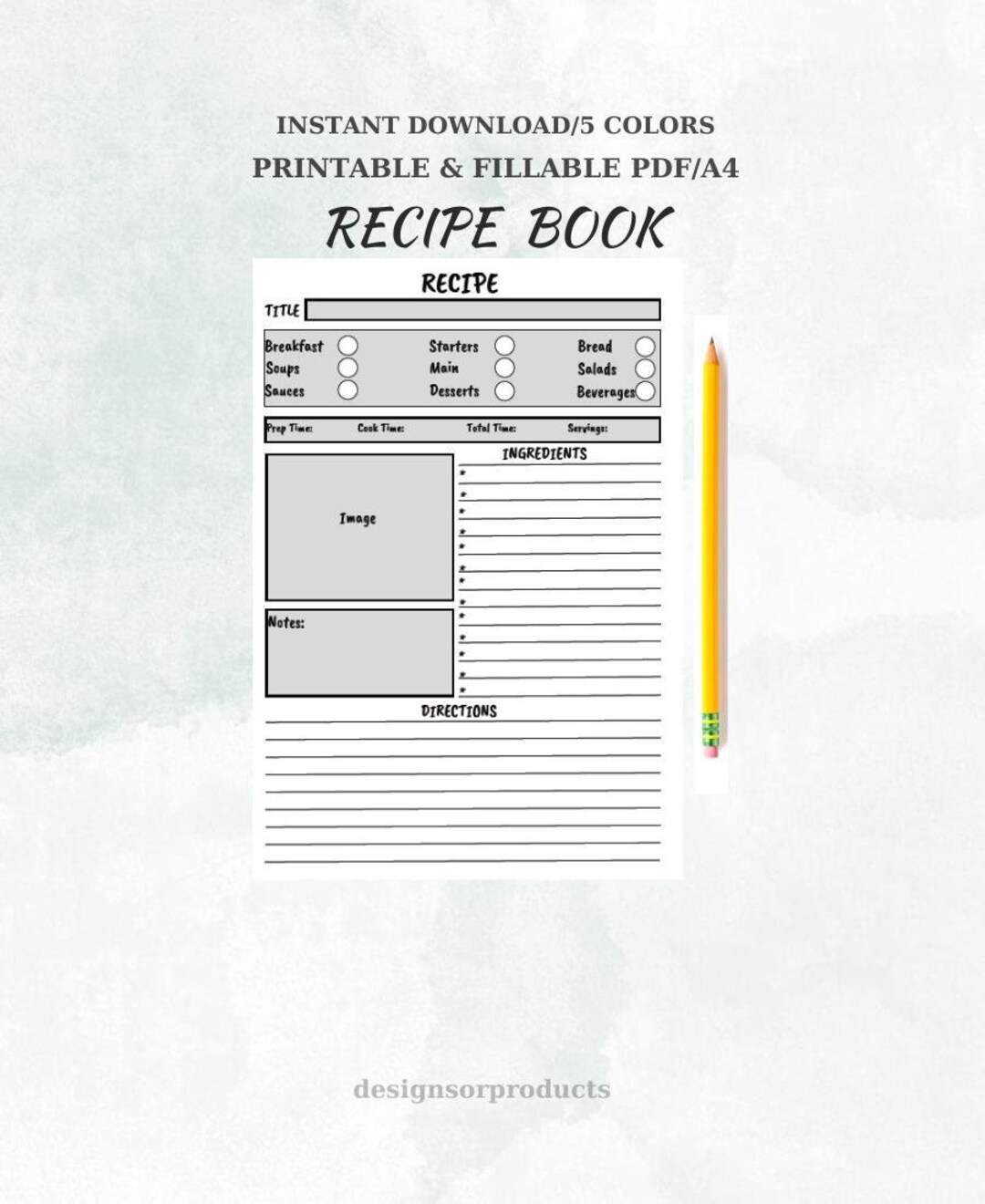 Printable Recipe Book Template: Blank Cookbook Journal (digital ...