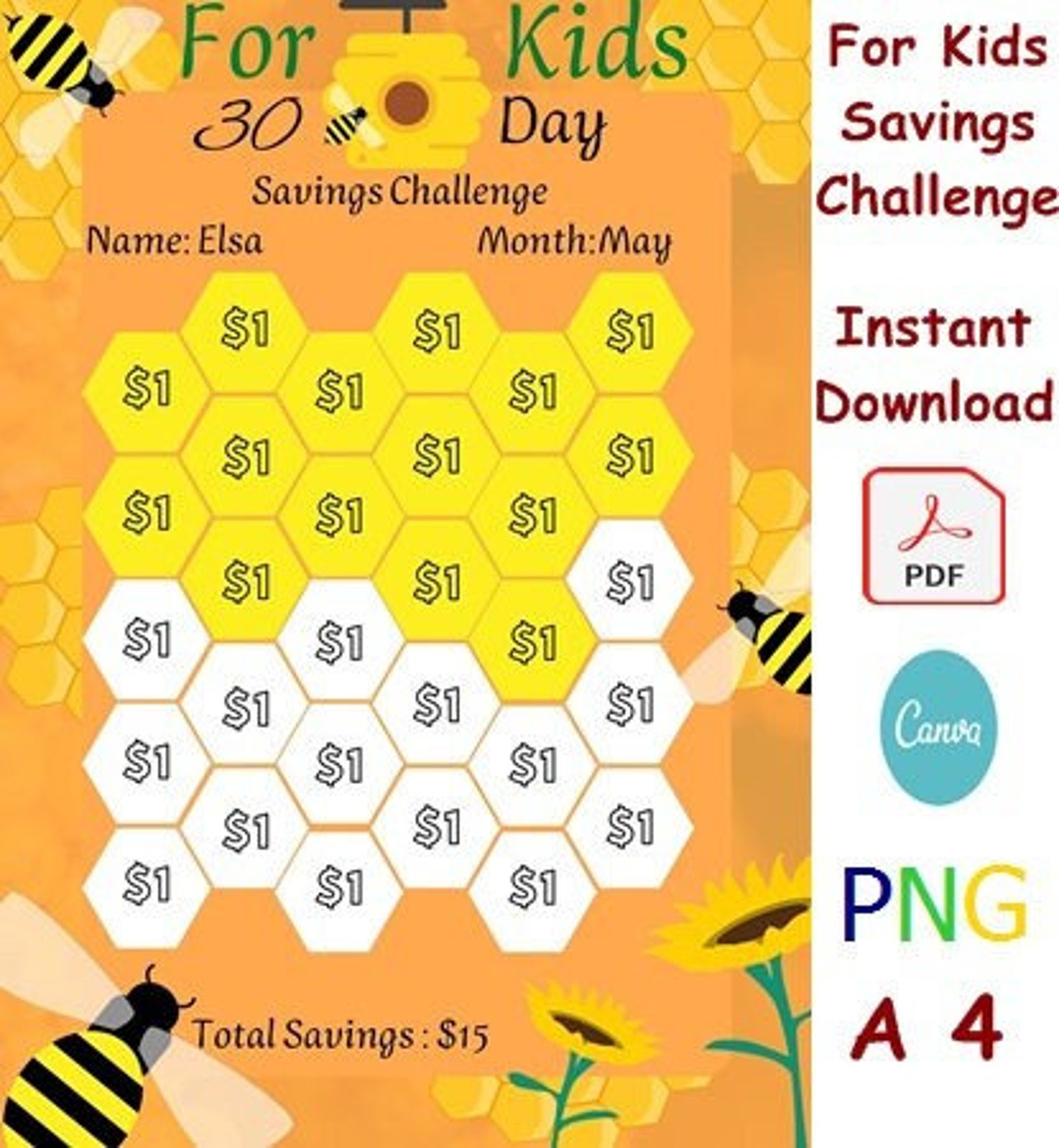 For Kids Saving Challenge/for Kids Money Saving/money Saving Tracker ...