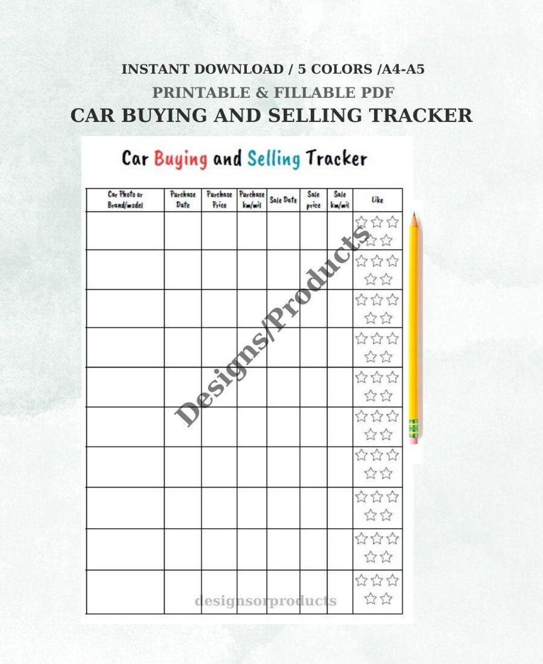 Car Buying and Selling Tracker, My Car Collection, Car Tracker, My Car ...