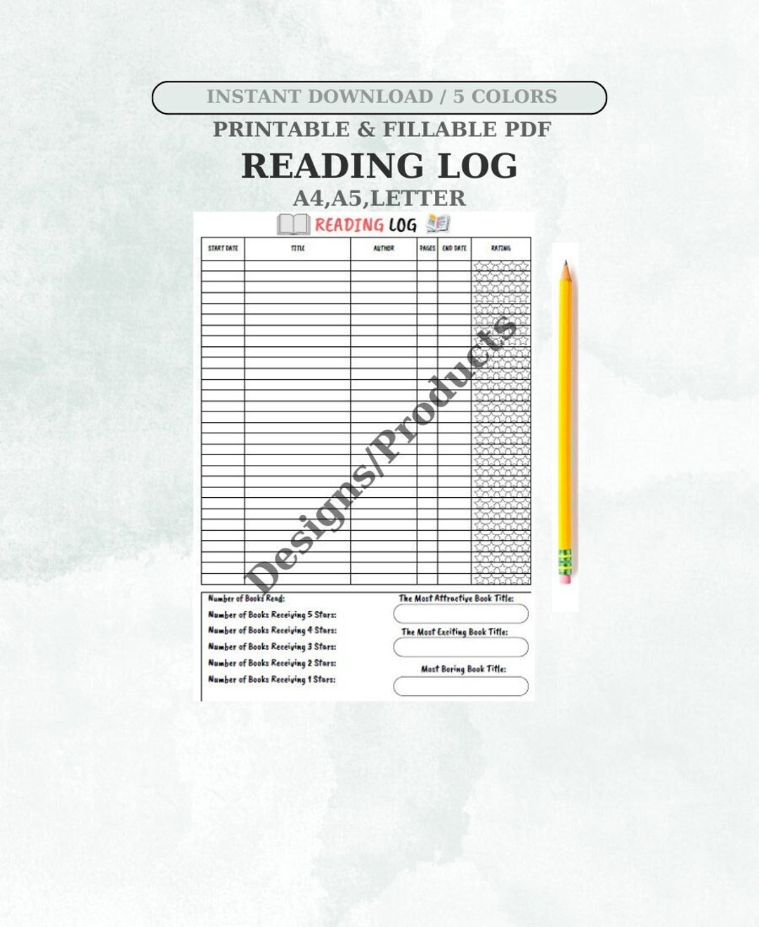 Printable Reading Log: Editable Reading Journal Template (digital ...