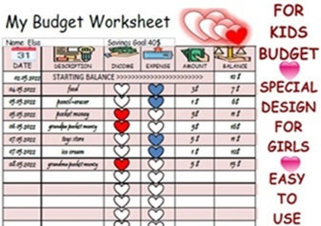 My Budget Worksheet/budget Worksheet for Kids/pocket Money Tracker ...