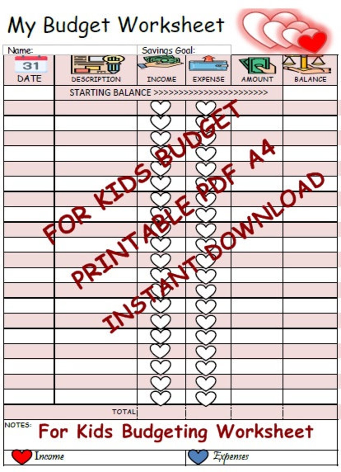 My Budget Worksheet/budget Worksheet for Kids/pocket Money Tracker ...
