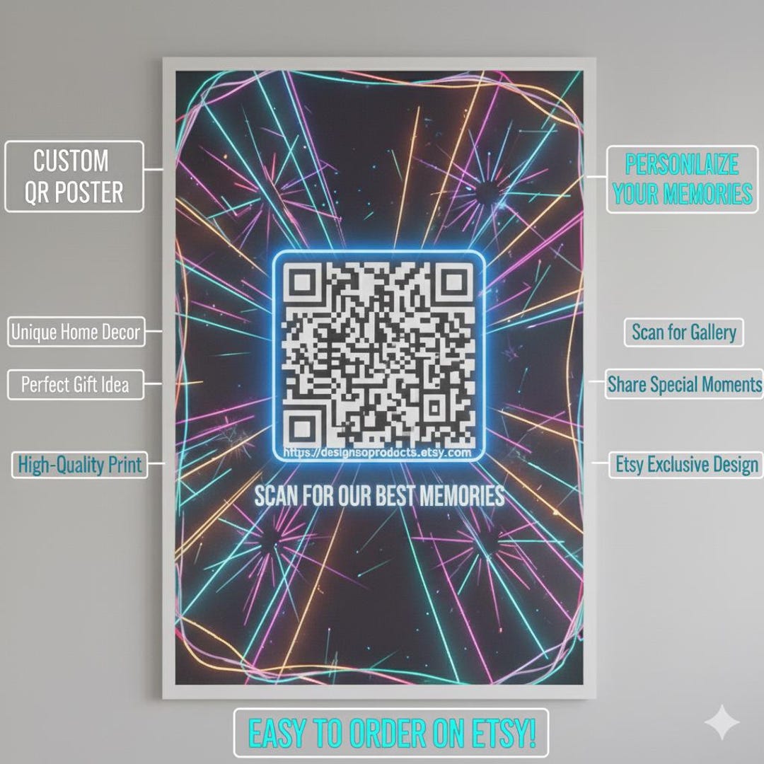 Personalized Neon QR Code Poster ,digital Downloadable Custom Memories ...