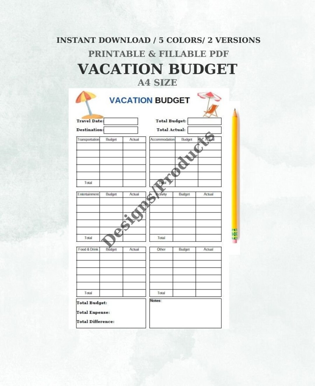 Vacation Budget Planner Printable, Travel Financial Tracker, Vacation ...