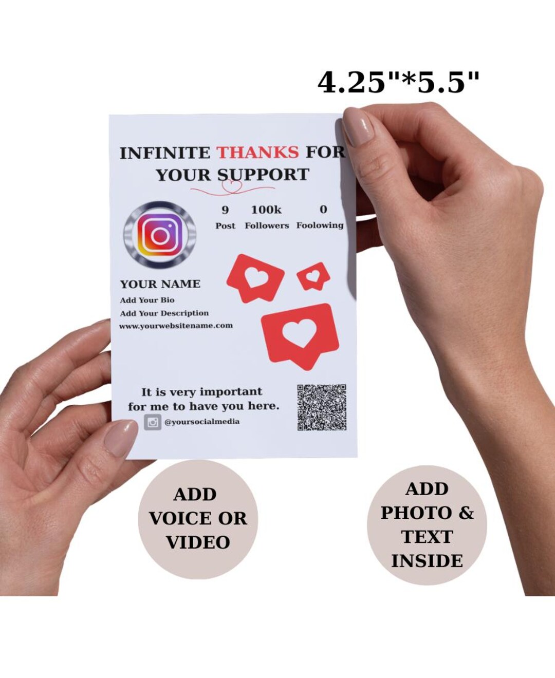 Editable Thank You Card With Photo & QR Code | Custom Social Media ...