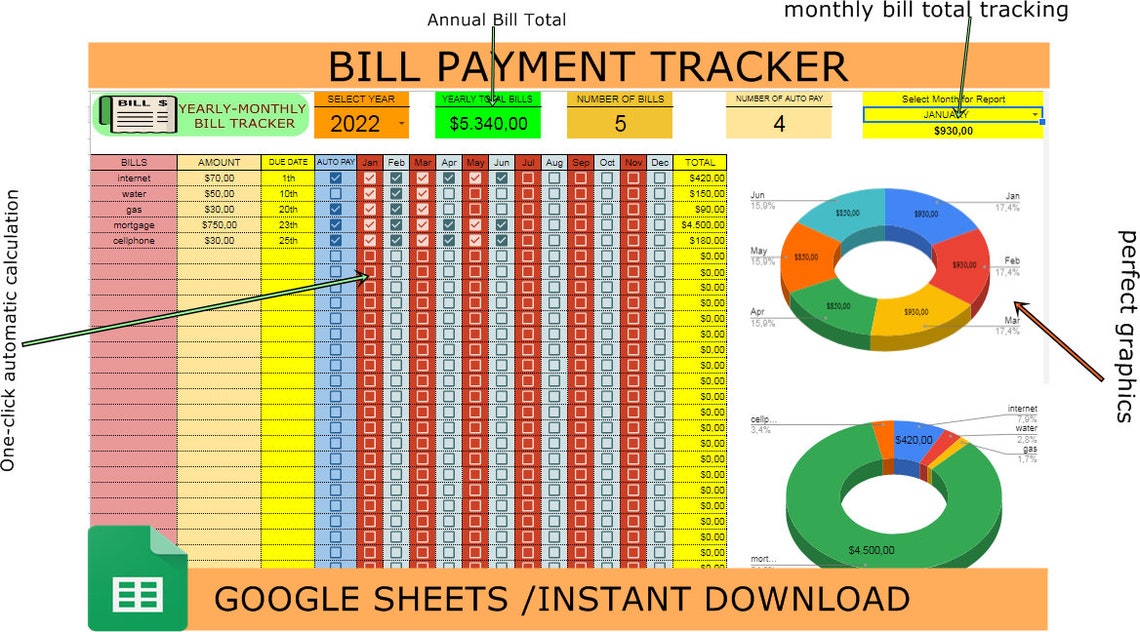 Bill Tracker/monthly Yearly Bill Tracker/bill Calender/expenses Tracker ...