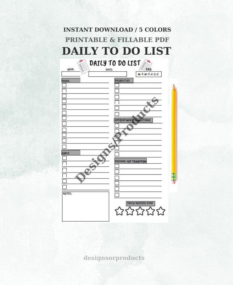 Daily to Do List Printable Template Daily Task List Daily Planner Daily ...