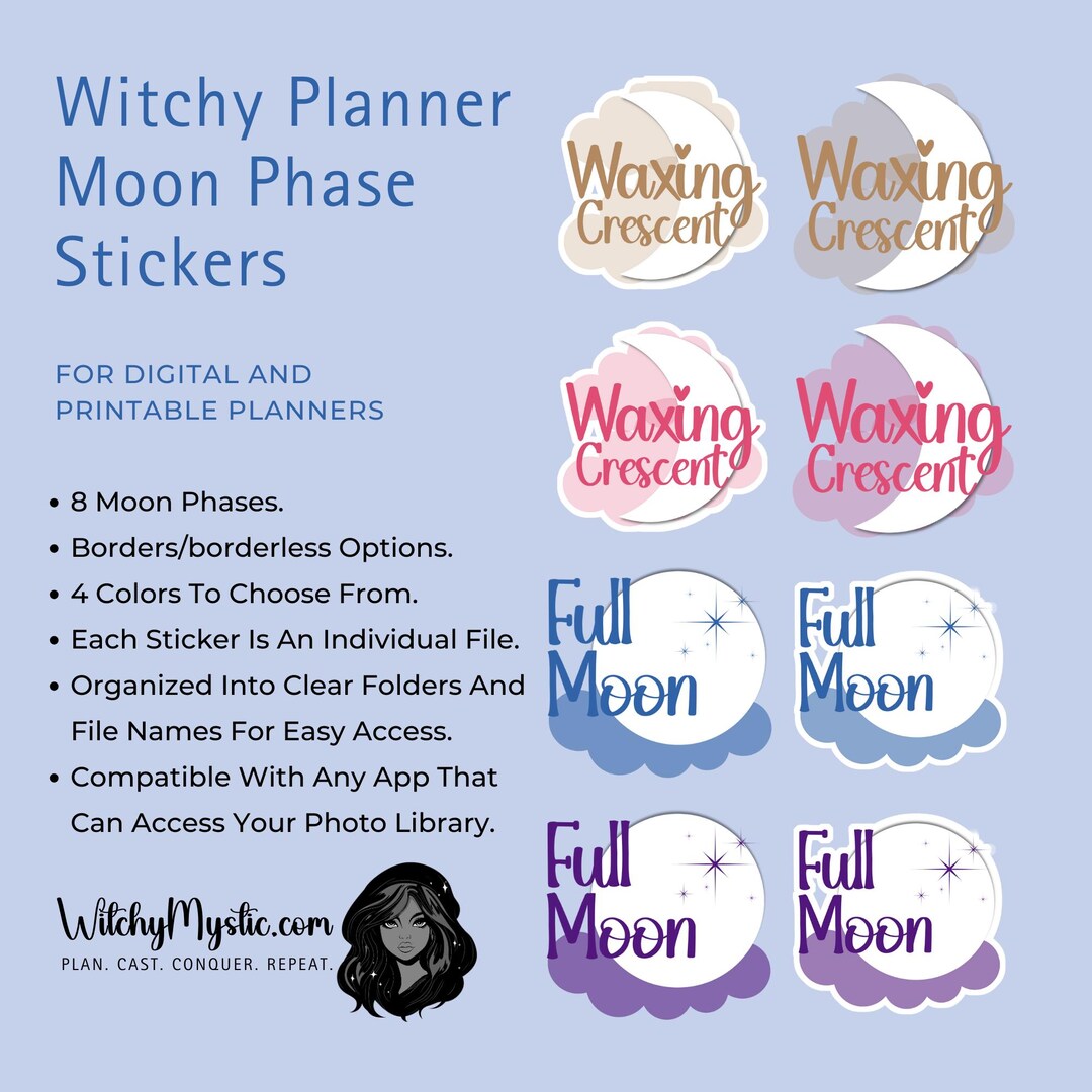 Digital Witchy Planner Moon Phase Stickers Printable Planner Stickers ...