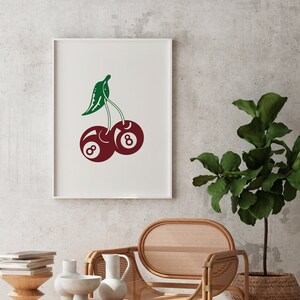 Trendy Retro Red 8 Ball Cherries Print, Modern Decor, Illustration ...