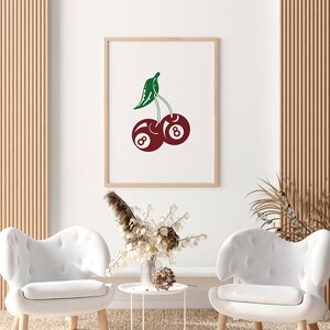 Trendy Retro Red 8 Ball Cherries Print, Modern Decor, Illustration ...