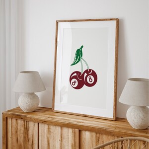 Trendy Retro Red 8 Ball Cherries Print, Modern Decor, Illustration ...