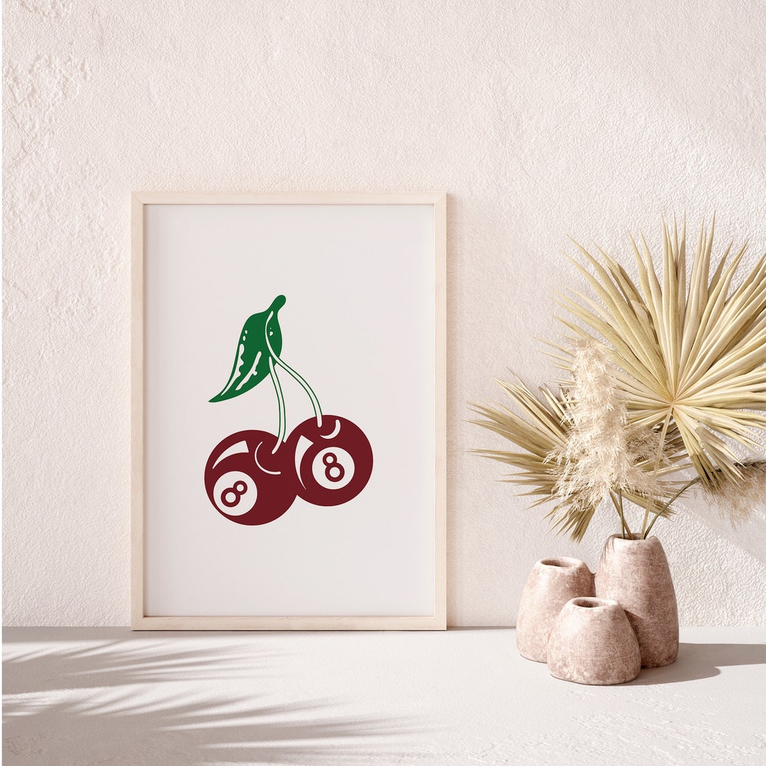 Trendy Retro Red 8 Ball Cherries Print, Modern Decor, Illustration ...