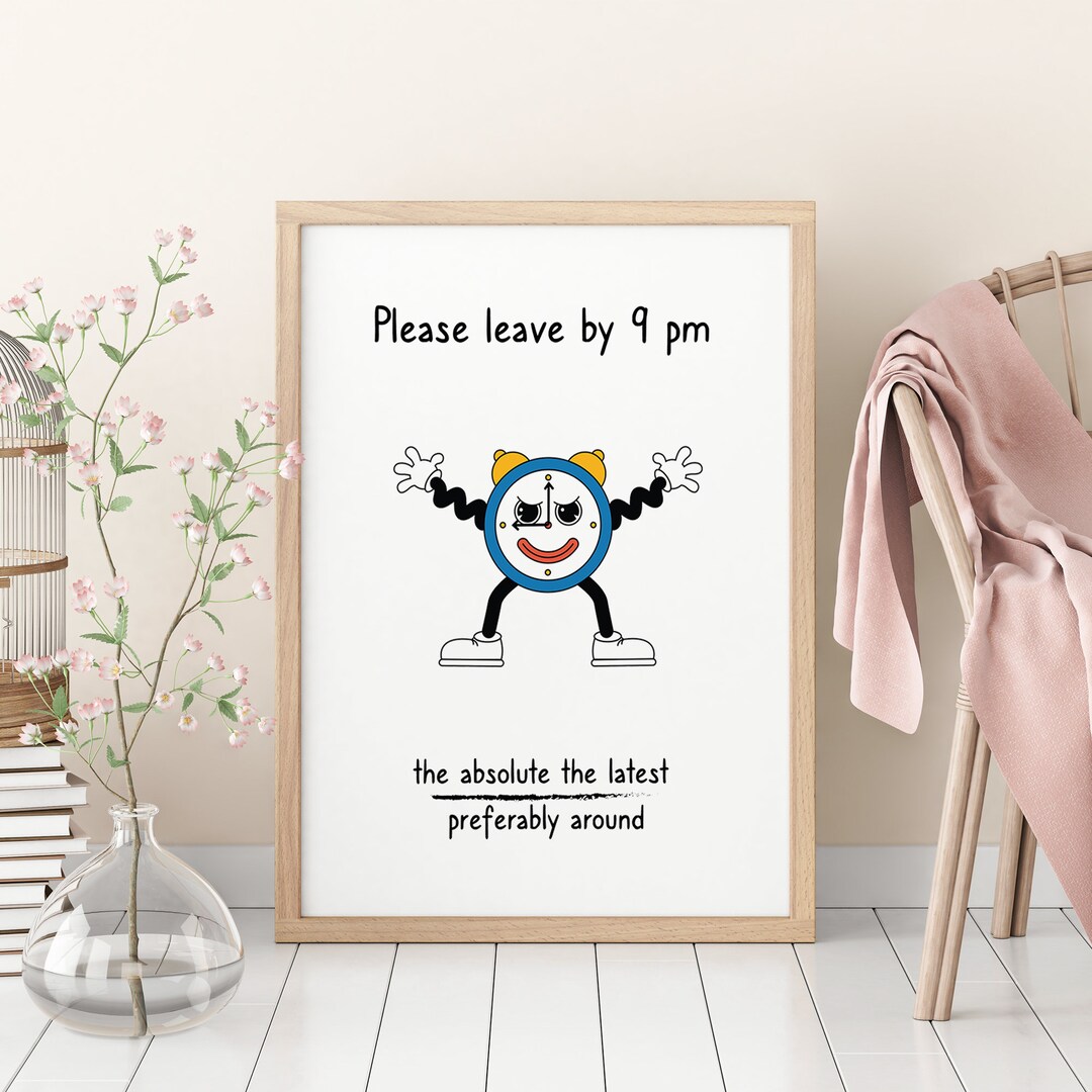 Entryway Hallway Poster, Please Leave by 9PM Fun Retro Print ...