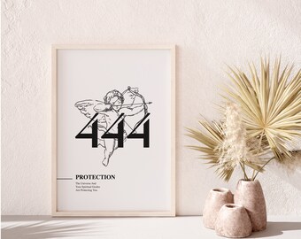 ANGEL NUMBER 444 Wall Art, Baby Blue Trendy Print, Spiritual Affirmation Wall Poster, Alignment ...