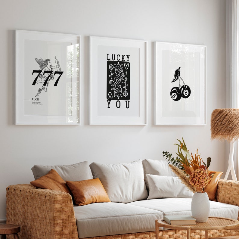 Lucky Angel Numbers Set of 3 777 Poster Lucky Print8 Ball - Etsy