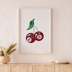 Trendy Retro Red 8 Ball Cherries Print, Modern Decor, Illustration ...