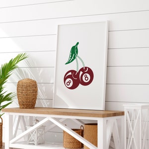 Trendy Retro Red 8 Ball Cherries Print, Modern Decor, Illustration ...