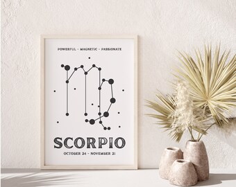 Scorpio Print, Zodiac Poster, Digital Download Print, Trendy Wall Art ...