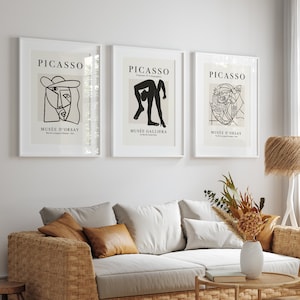 Picasso Wall Set of 3, Gallery Wall Set Print, Picasso Line Art, Animal ...