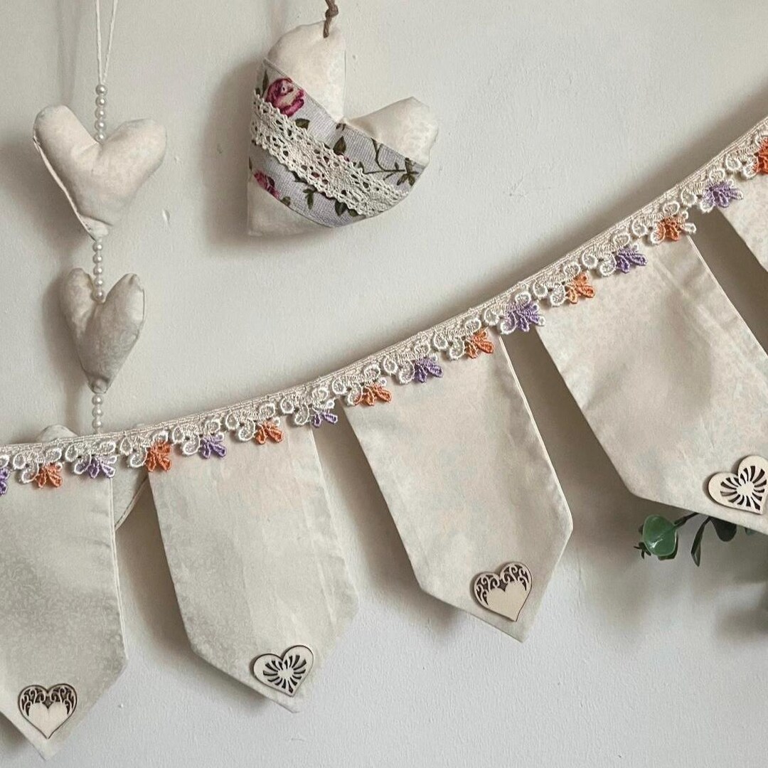 Cream Lace Mini Bunting Flags, Handmade Floral Spearhead Bunting, Baby ...