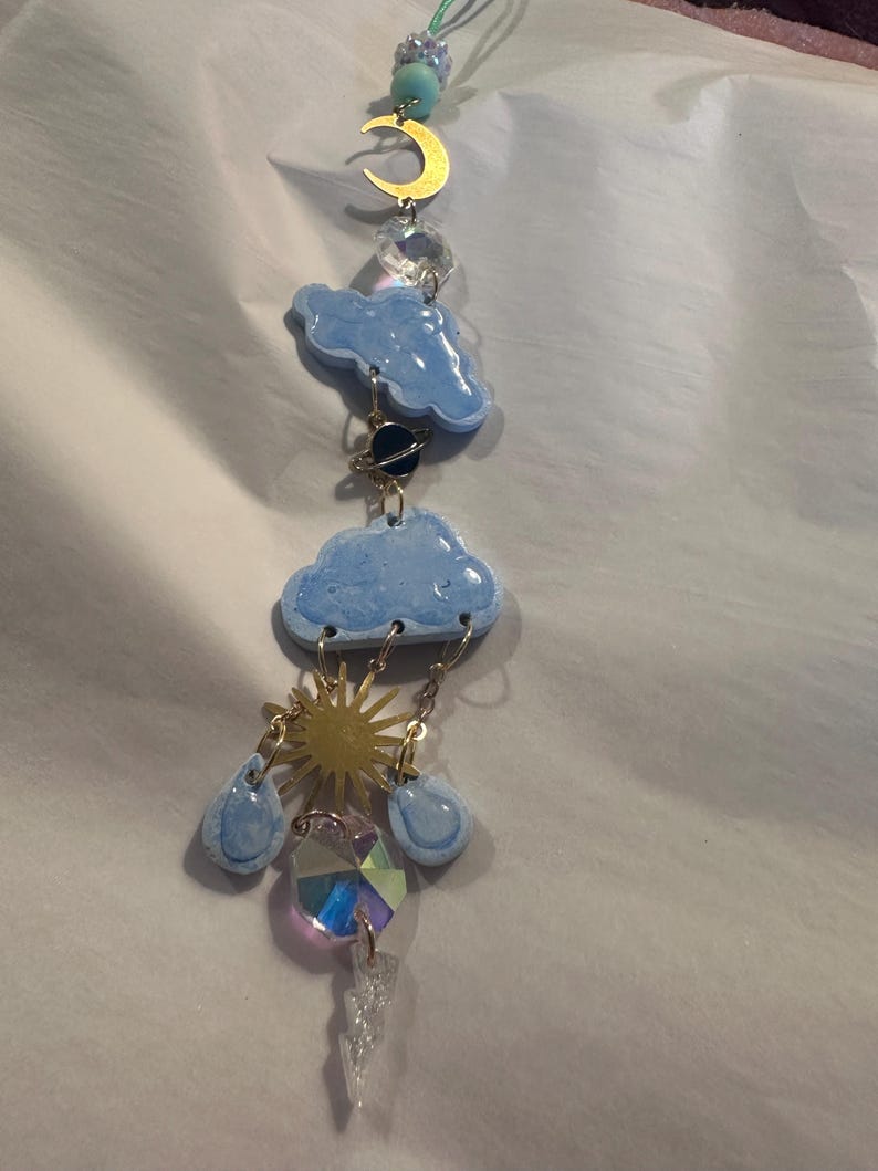 Celestial Cloud Sun Catcher | Moon & Star Hanging Decor | Dreamy Pastel ...