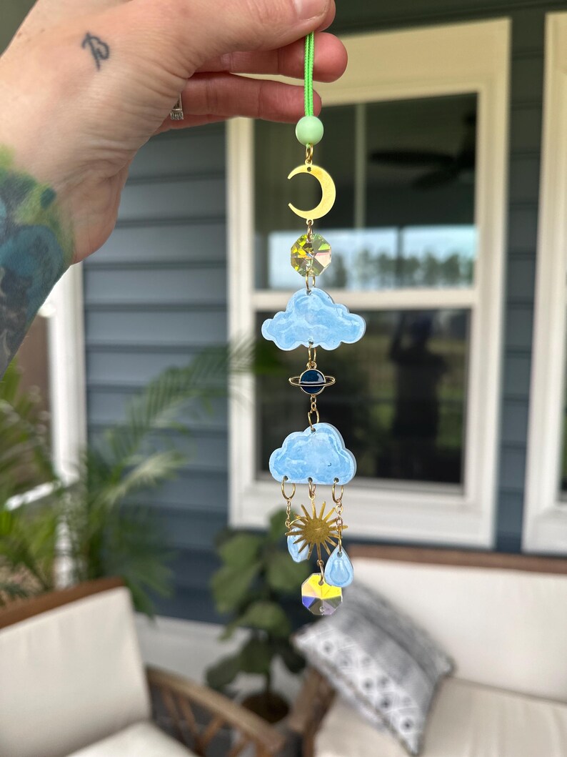 Celestial Cloud Sun Catcher | Moon & Star Hanging Decor | Dreamy Pastel ...