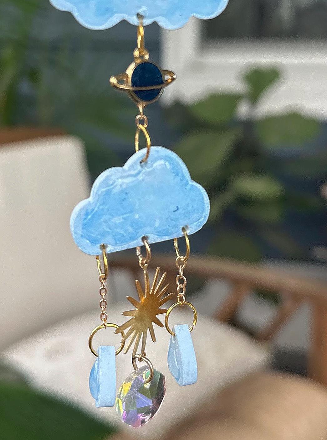 Celestial Cloud Sun Catcher | Moon & Star Hanging Decor | Dreamy Pastel ...