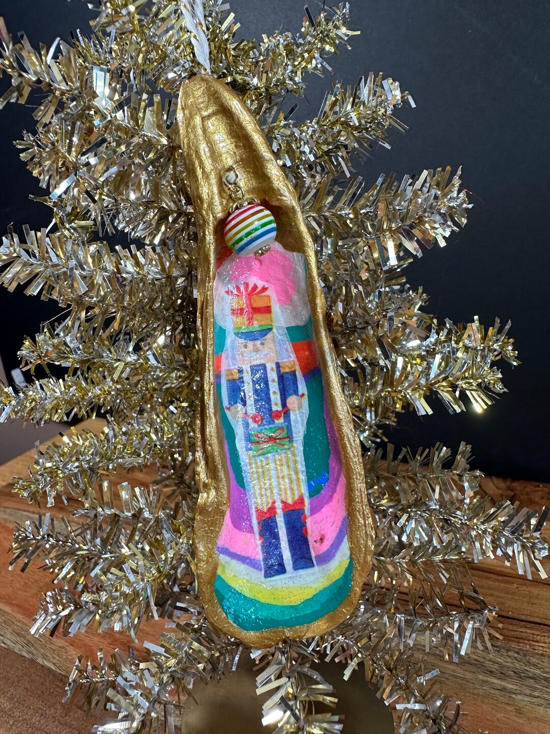 Rainbow Nutcracker Oyster Shell Ornament - Etsy