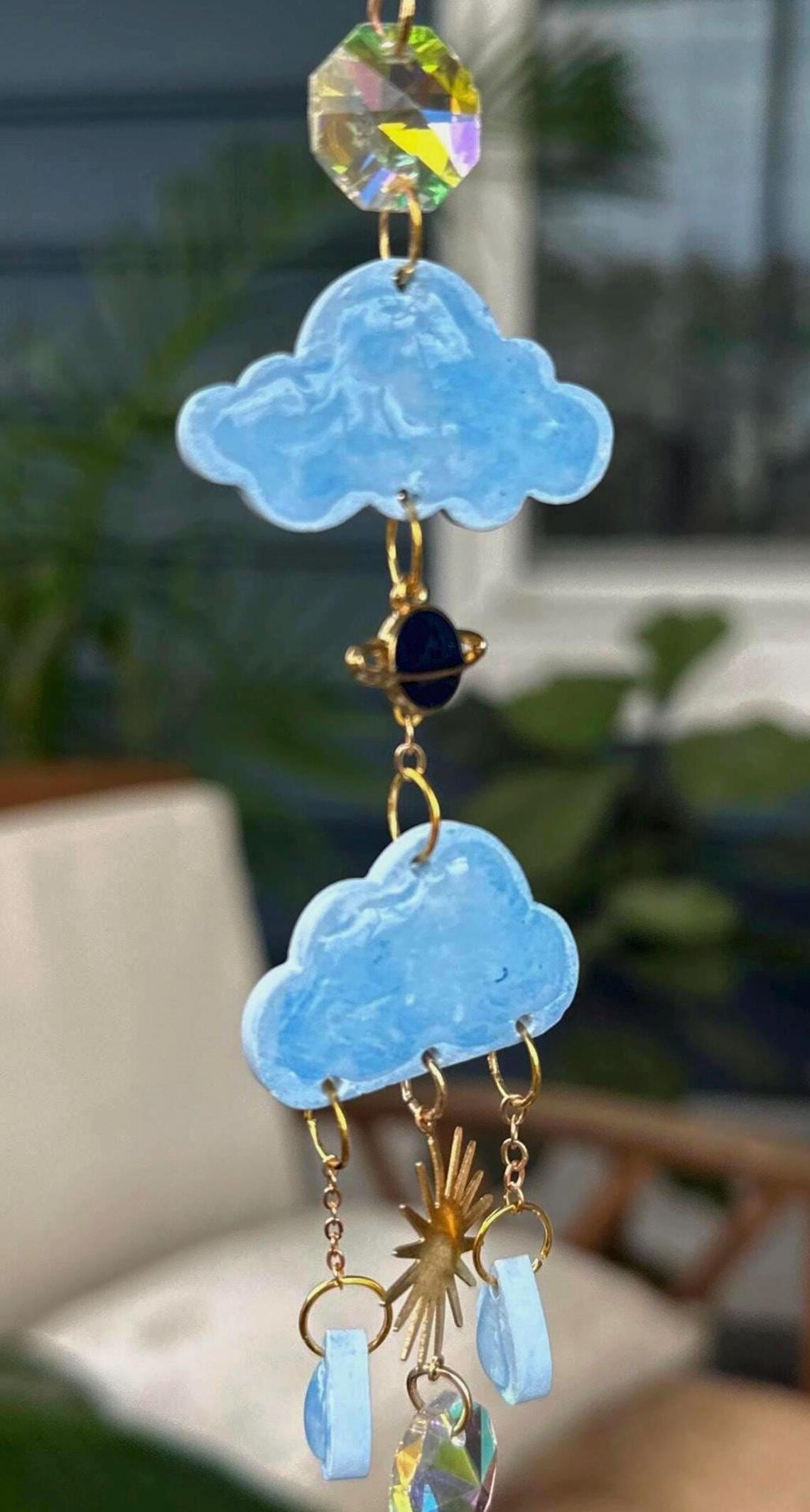 Celestial Cloud Sun Catcher | Moon & Star Hanging Decor | Dreamy Pastel ...
