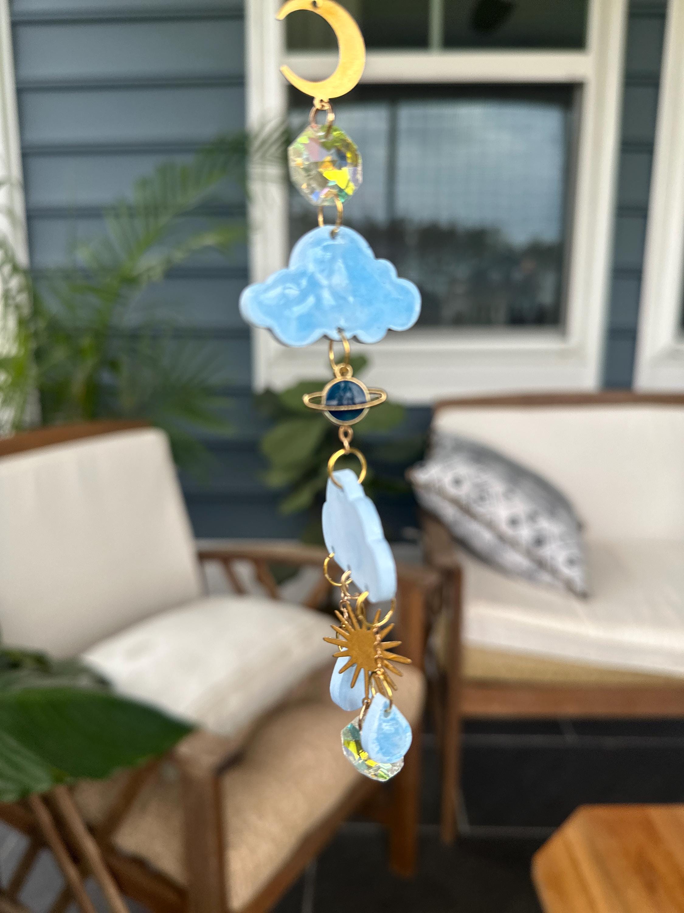 Celestial Cloud Sun Catcher | Moon & Star Hanging Decor | Dreamy Pastel ...