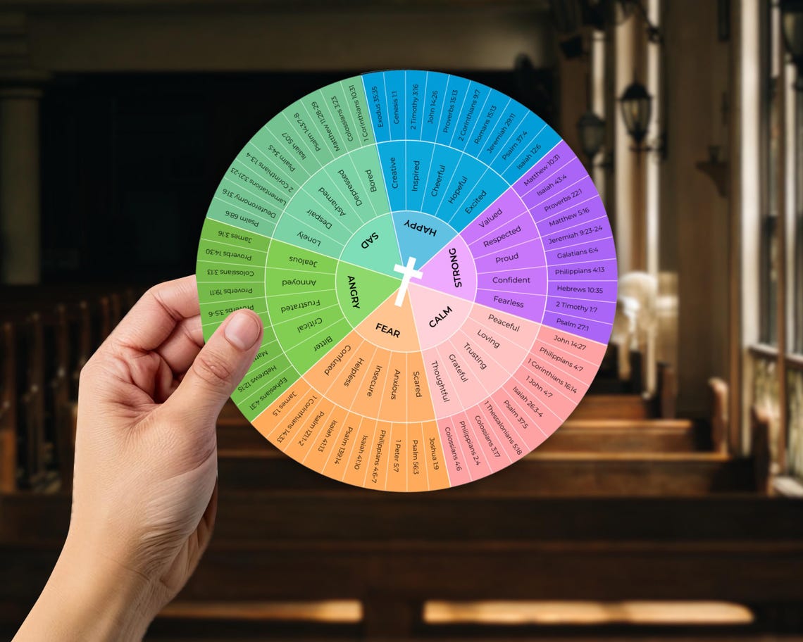 Bible Emotions Wheel Chart, Scripture Verses Color Feelings Printable ...