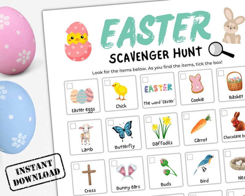Easter Scavenger Hunt Printable, Outdoor Easter Treasure Hunt, Happy ...