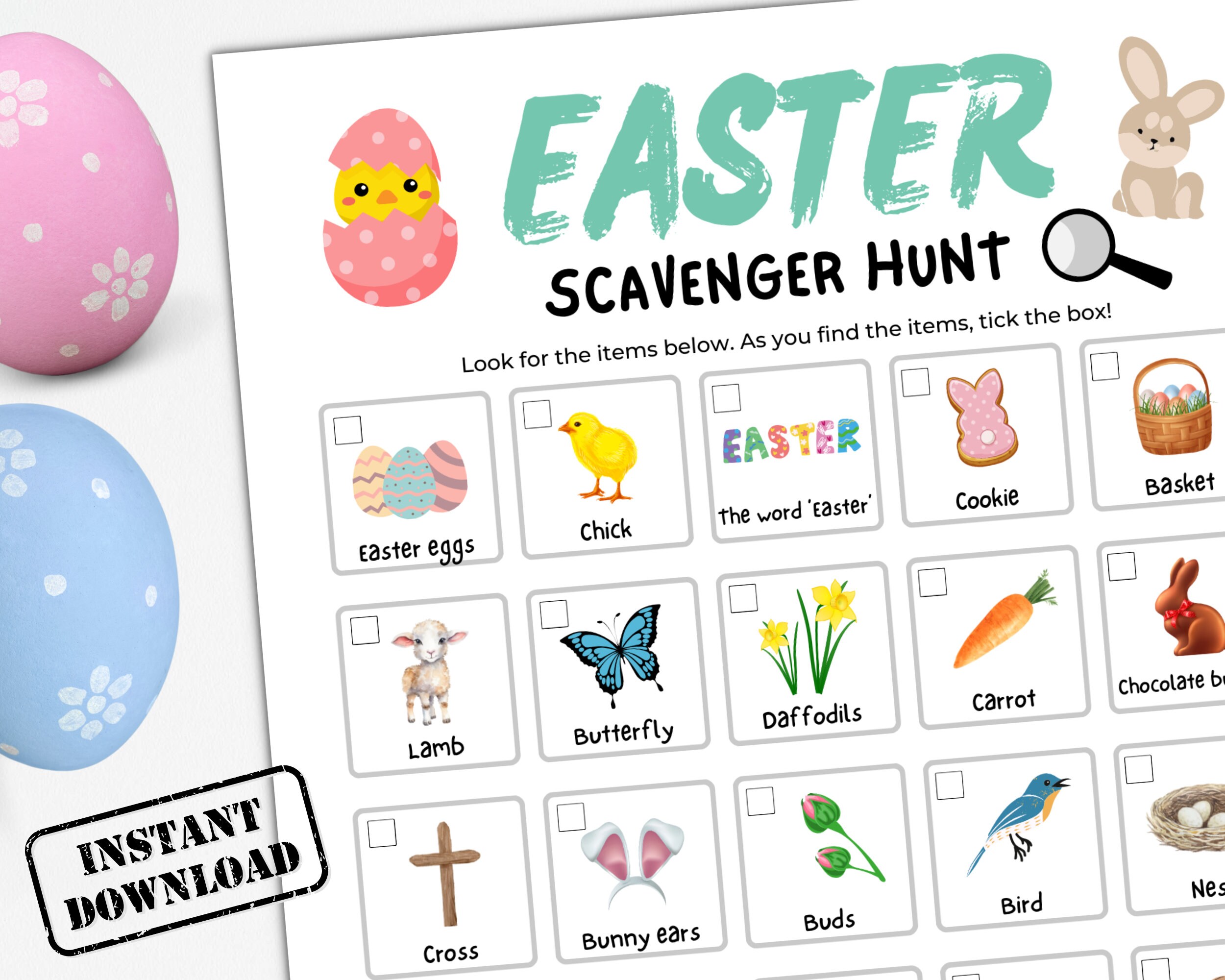 Easter Scavenger Hunt Printable, Outdoor Easter Treasure Hunt, Happy ...