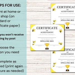 Spelling Bee Certificate Printable, Spelling Bee, Spelling Award ...