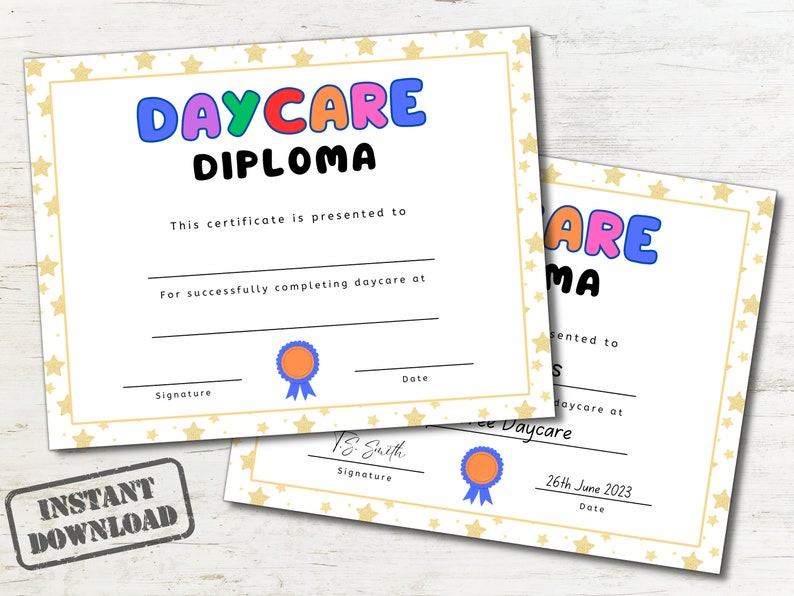 Daycare Graduation, Daycare Certificate, Daycare Diploma, Preschool ...