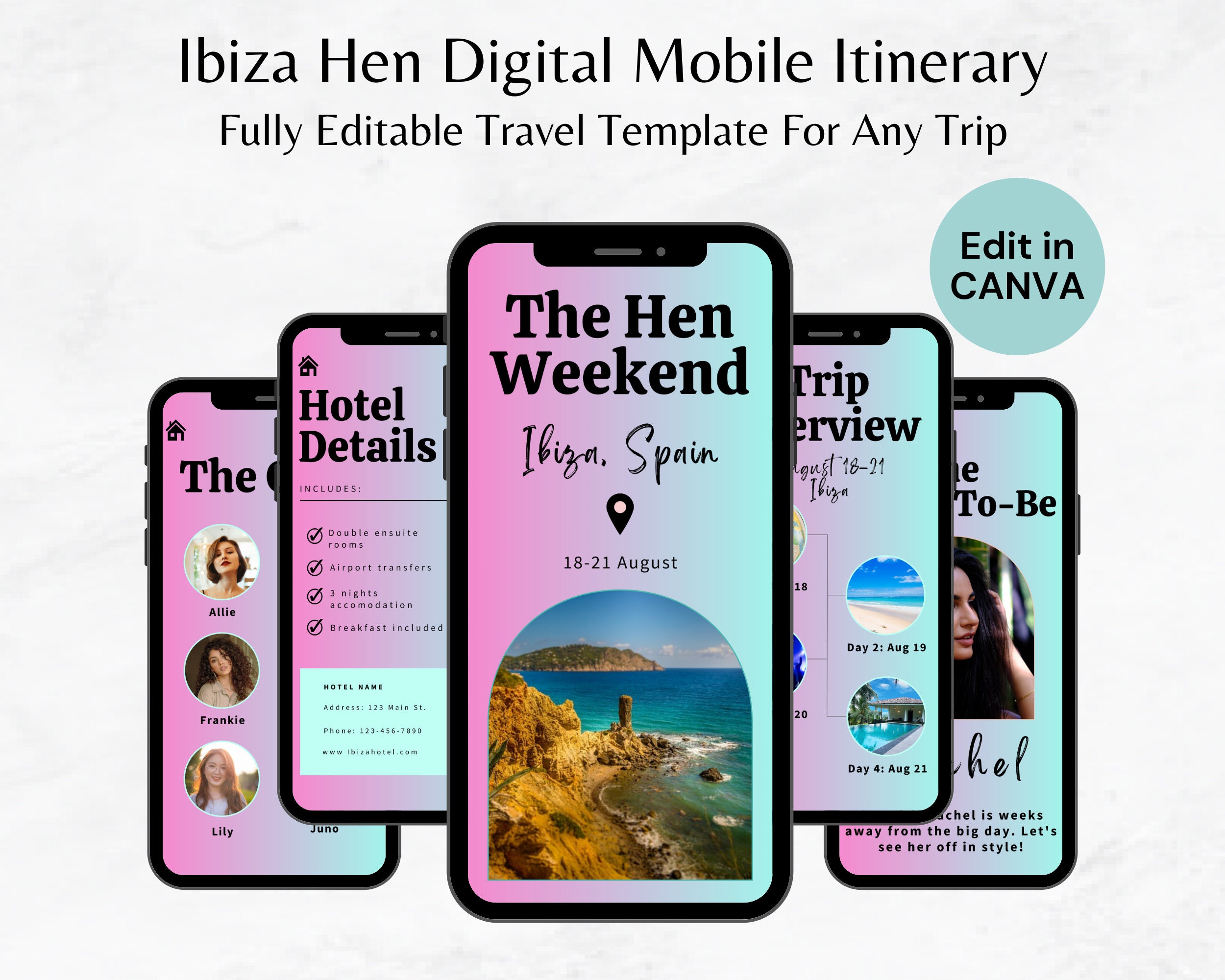 Hen Weekend Mobile Travel Itinerary Template, Ibiza Hen Do Invite ...