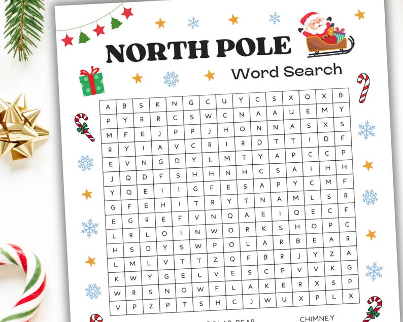 Christmas Word Search Game Printable, North Pole Holiday Puzzle, Family ...