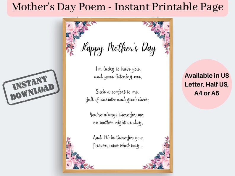 Mothers Day Poem Printable Poem for Mom UNFRAMED Printable - Etsy