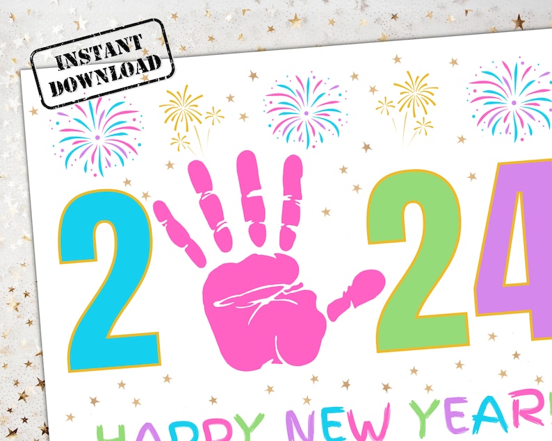 Happy New Year 2024 Handprint Art, New Years Day Activity, Handprint ...
