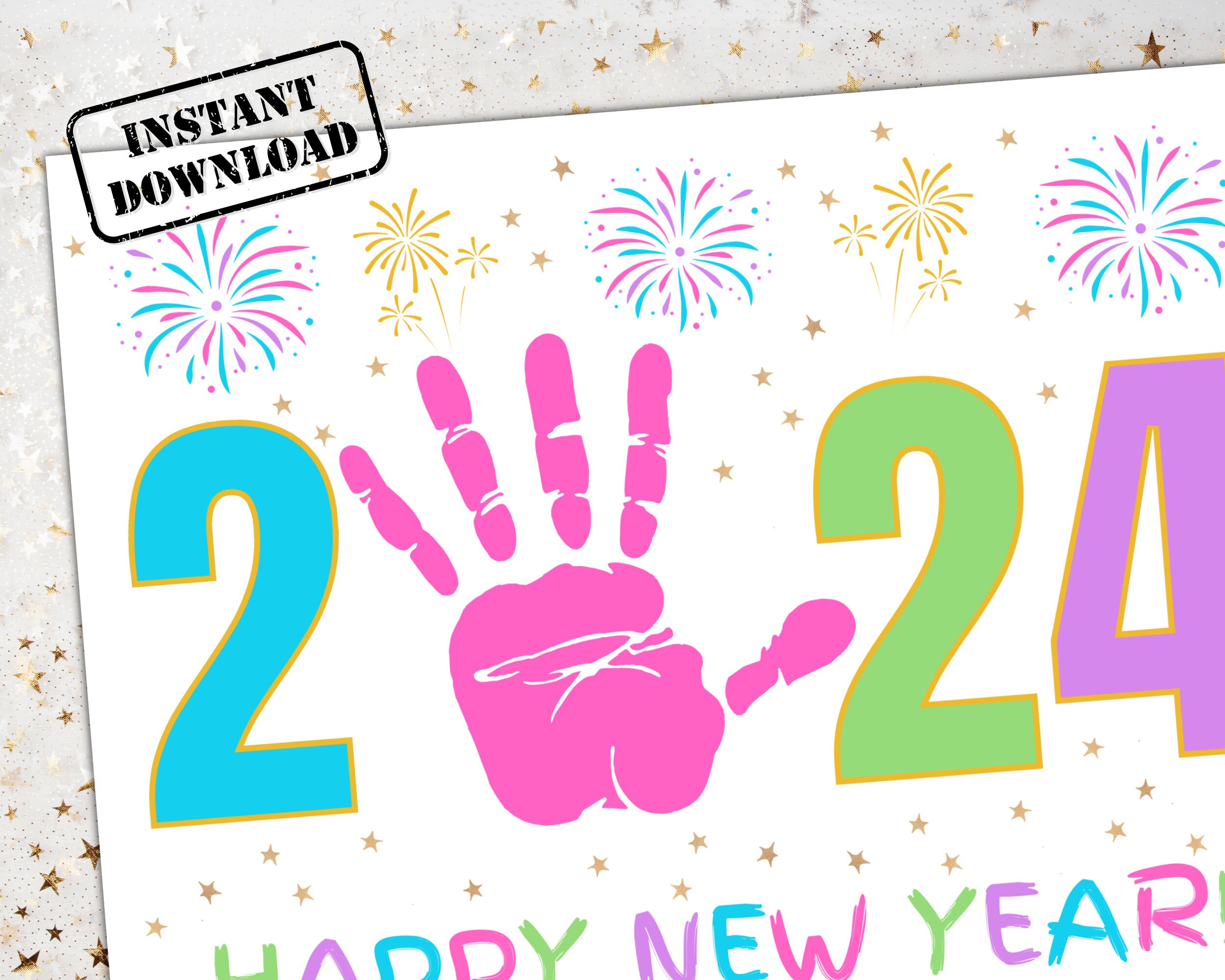 Happy New Year 2024 Handprint Art, New Years Day Activity, Handprint ...