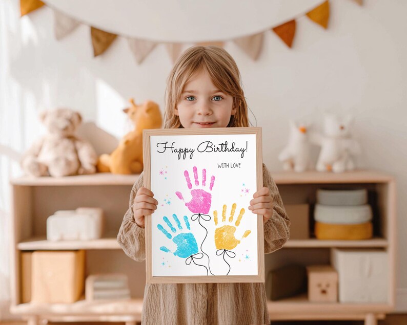 Happy Birthday Handprint Craft Printable, Balloon Keepsake Card, DIY ...