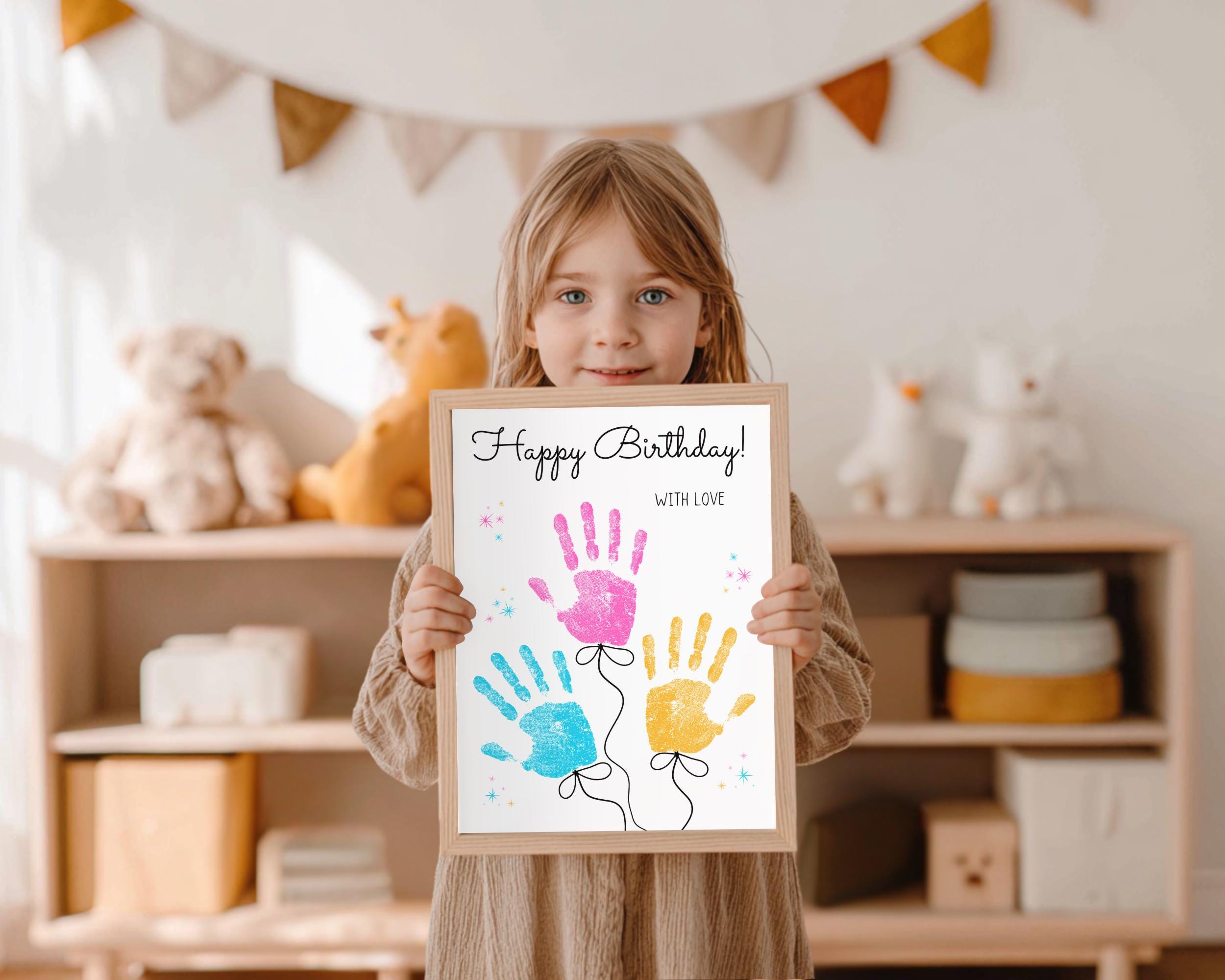 Happy Birthday Handprint Craft Printable, Birthday Balloons Card DIY ...