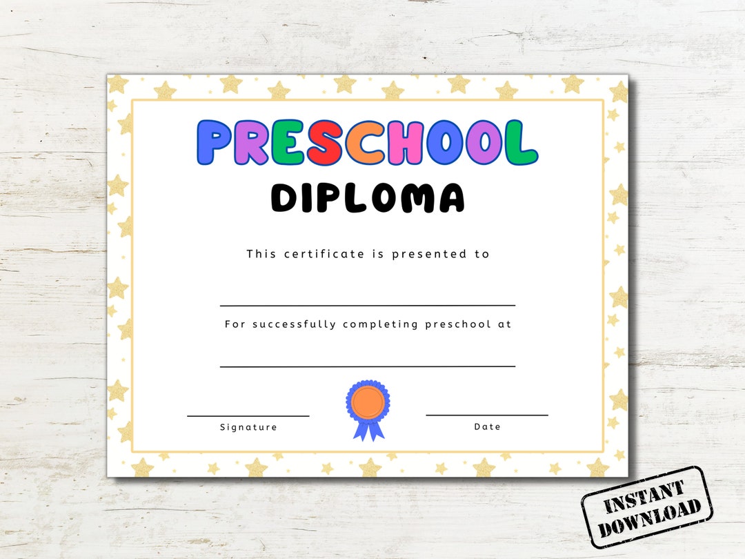 Printable Preschool Graduation Certificate, Kids Daycare Diploma ...