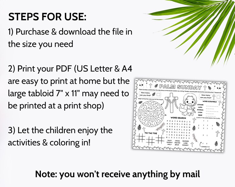 Palm Sunday Activity Placemat, Holy Week Bible Sunday School Activity ...