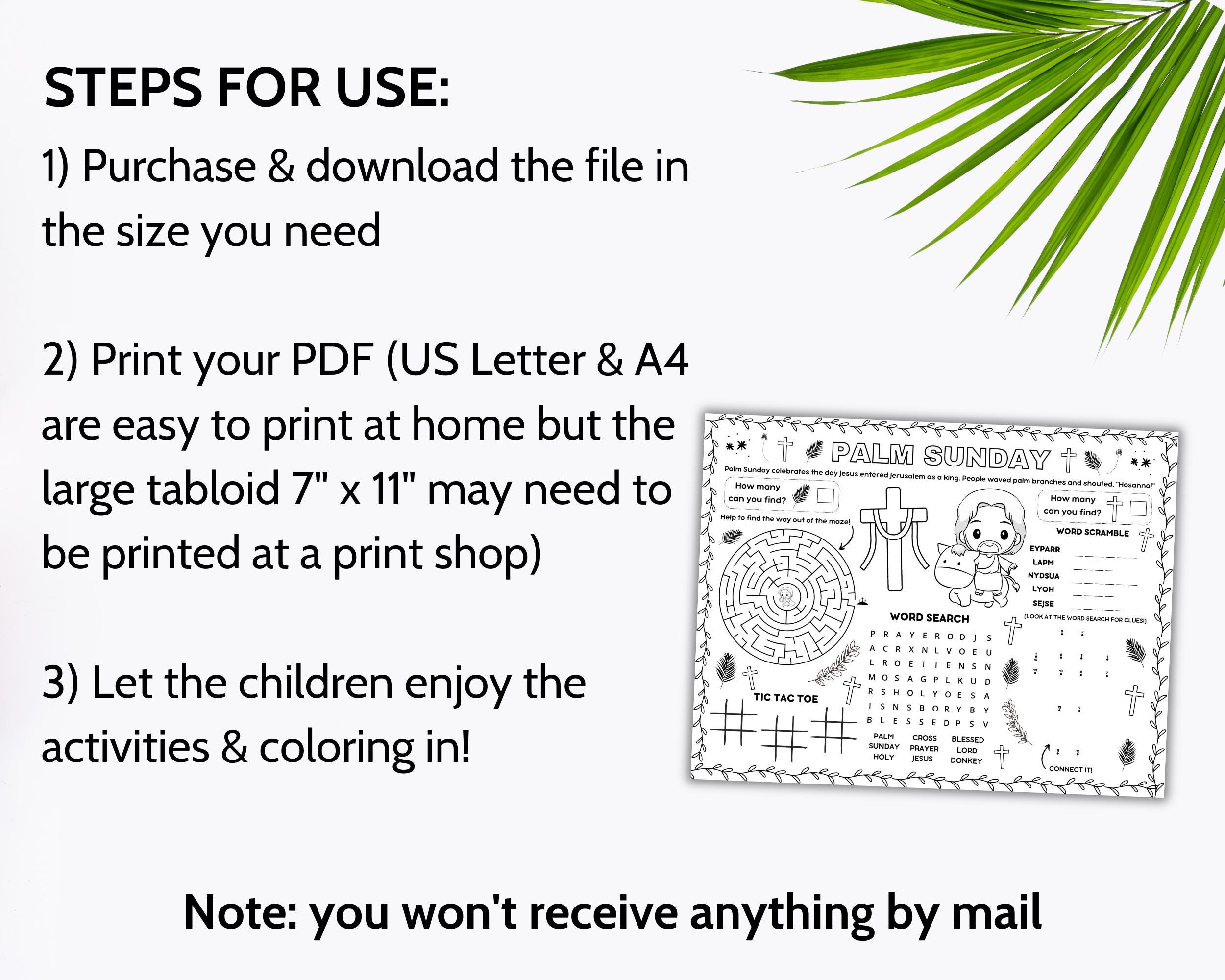 Palm Sunday Activity Placemat, Holy Week Bible Sunday School Activity ...
