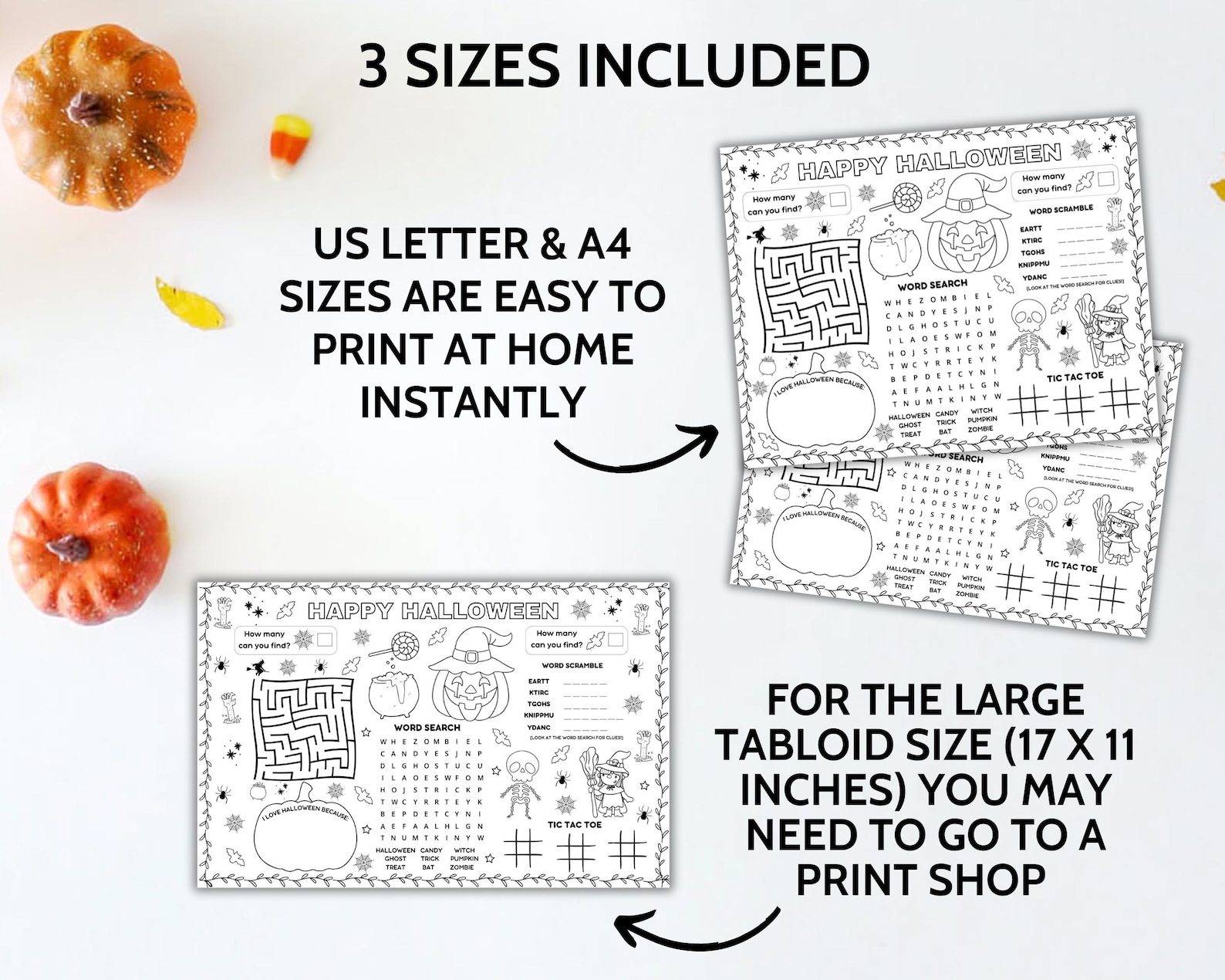 Halloween Activity Placemat Printable, Halloween Games for Kids, Happy ...