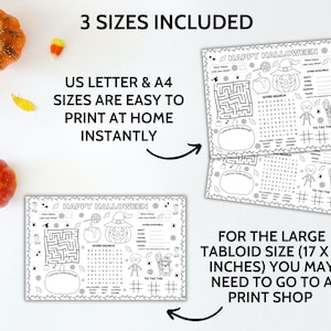 Halloween Activity Placemat Printable, Halloween Games for Kids, Happy ...
