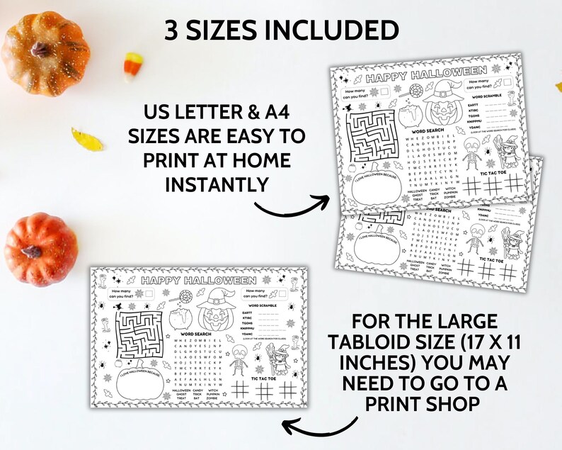 Halloween Activity Placemat Printable, Halloween Games for Kids, Happy ...